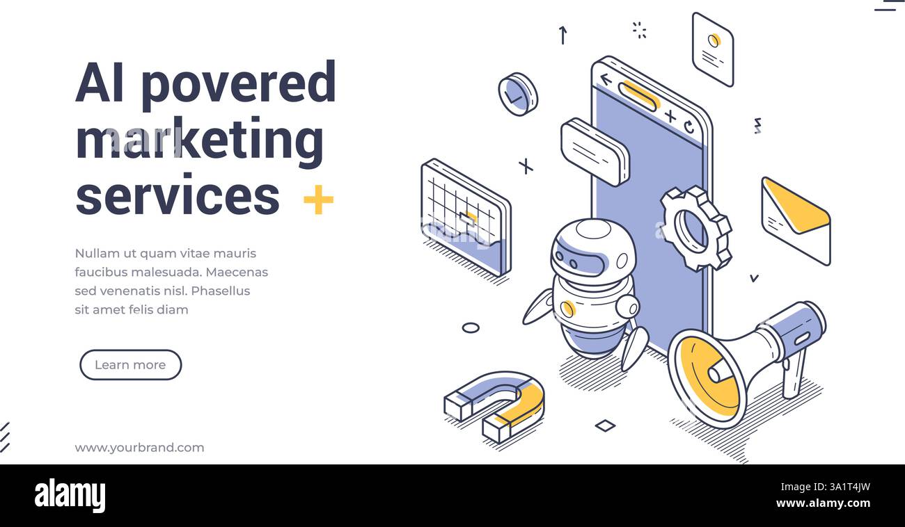 Web banner template showcases a modern marketing service powered by AI ...