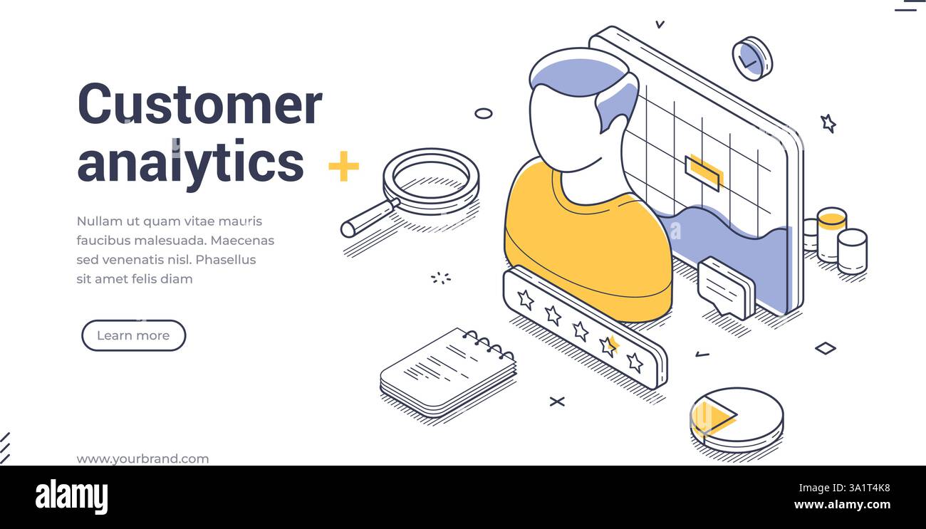 Web banner template showcases customer analytics with an isometric ...