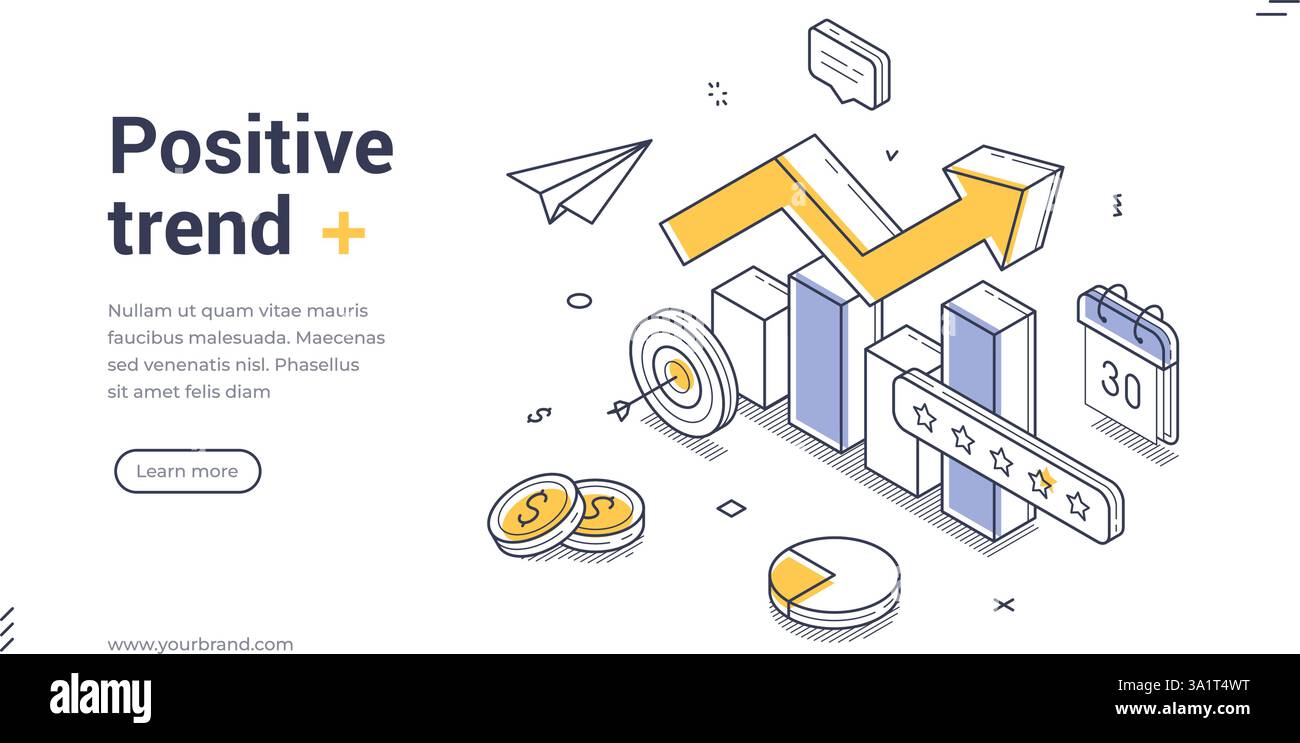 Web banner template features a positive trend theme with isometric ...