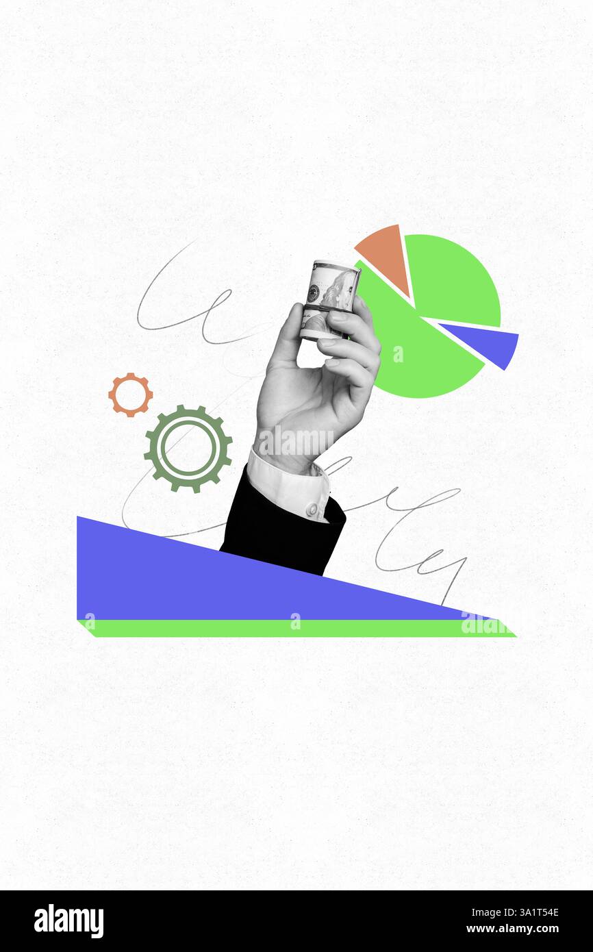 3d sketch poster trend collage of businessman hand hold money dollar ...