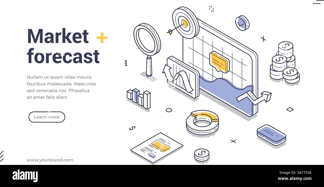 Web banner template showcases a market forecast theme with isometric ...