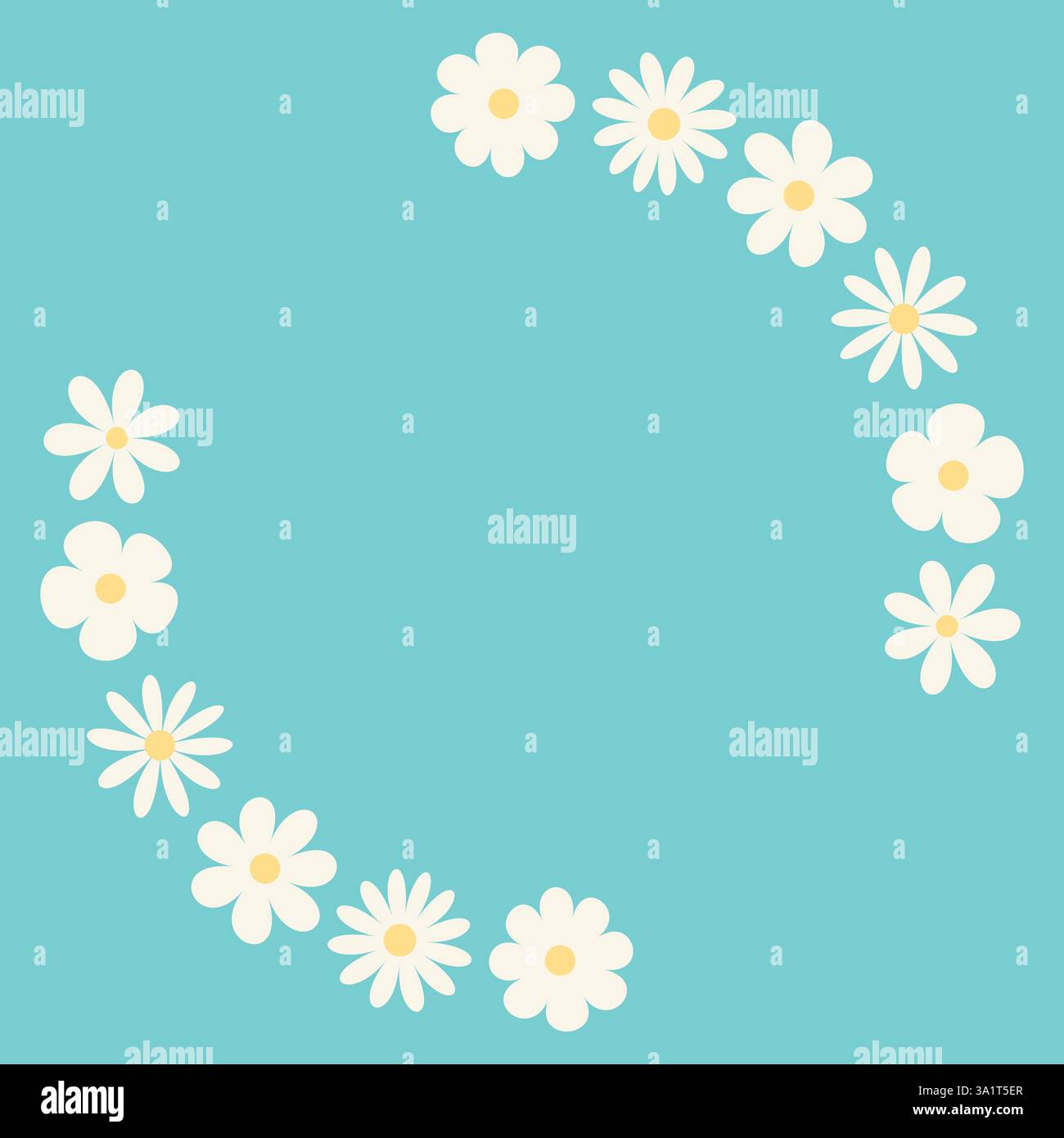 Spring flowers. Round shape frame. Vector template. Simple flat ...