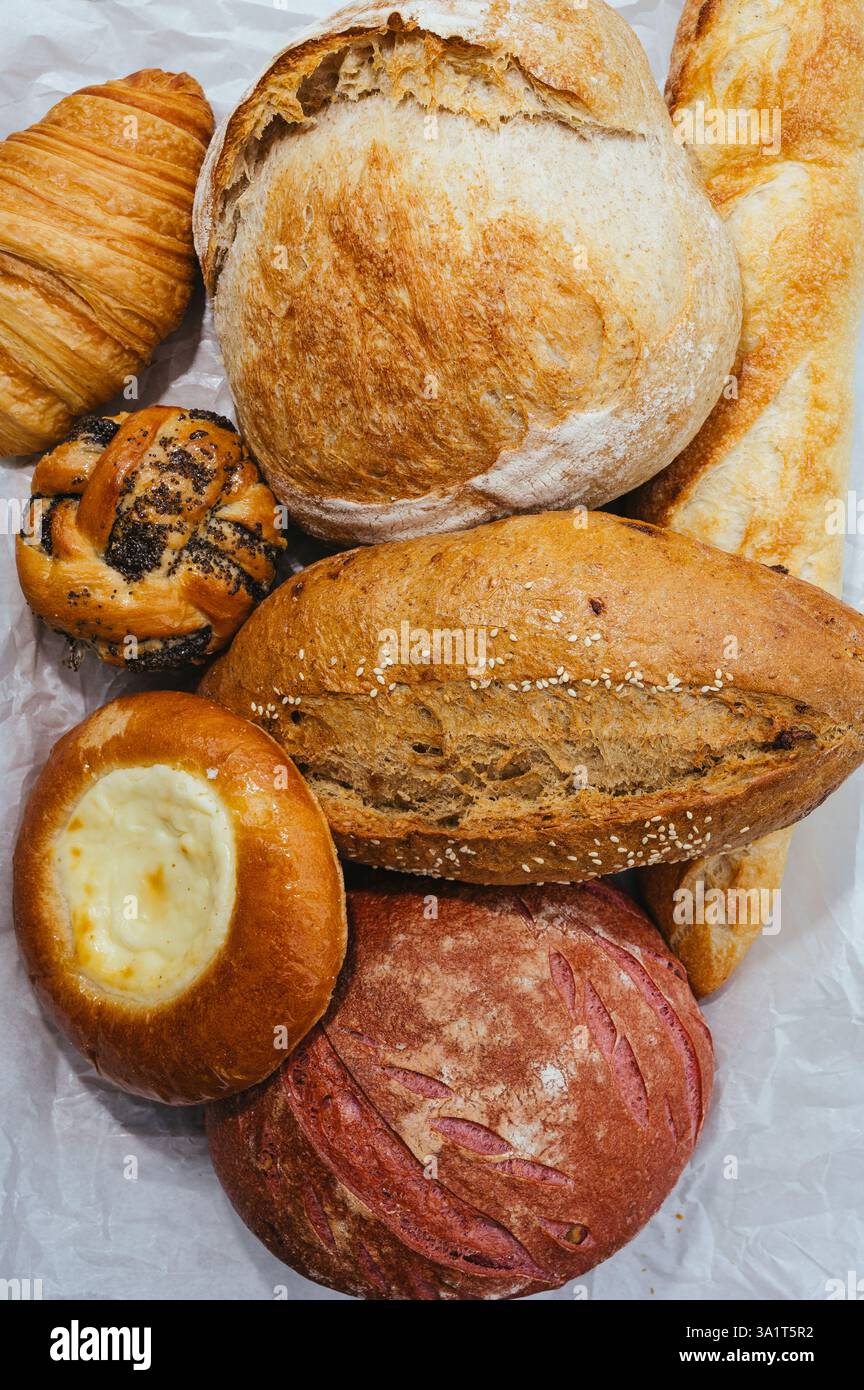 craft bread buns baguette and croissant Stock Photo - Alamy