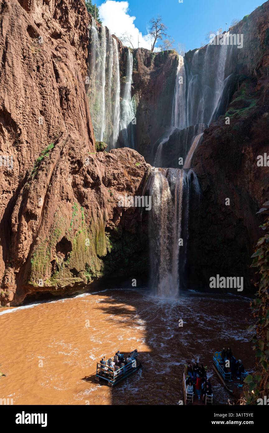 Ouzoud Waterfalls, Morocco - February 19, 2025: Visitors admire the ...