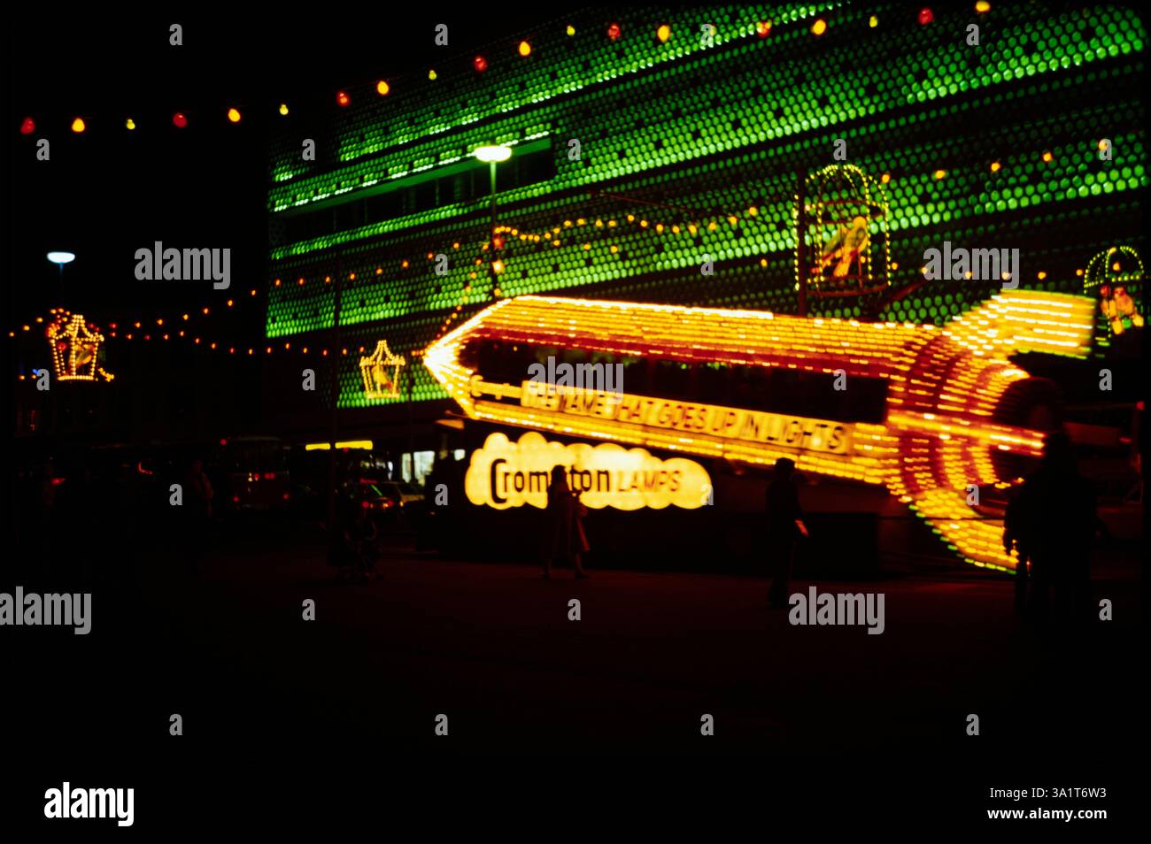 Promenade, Blackpool, 1980. The illuminated Rocket tram, sponsored by ...