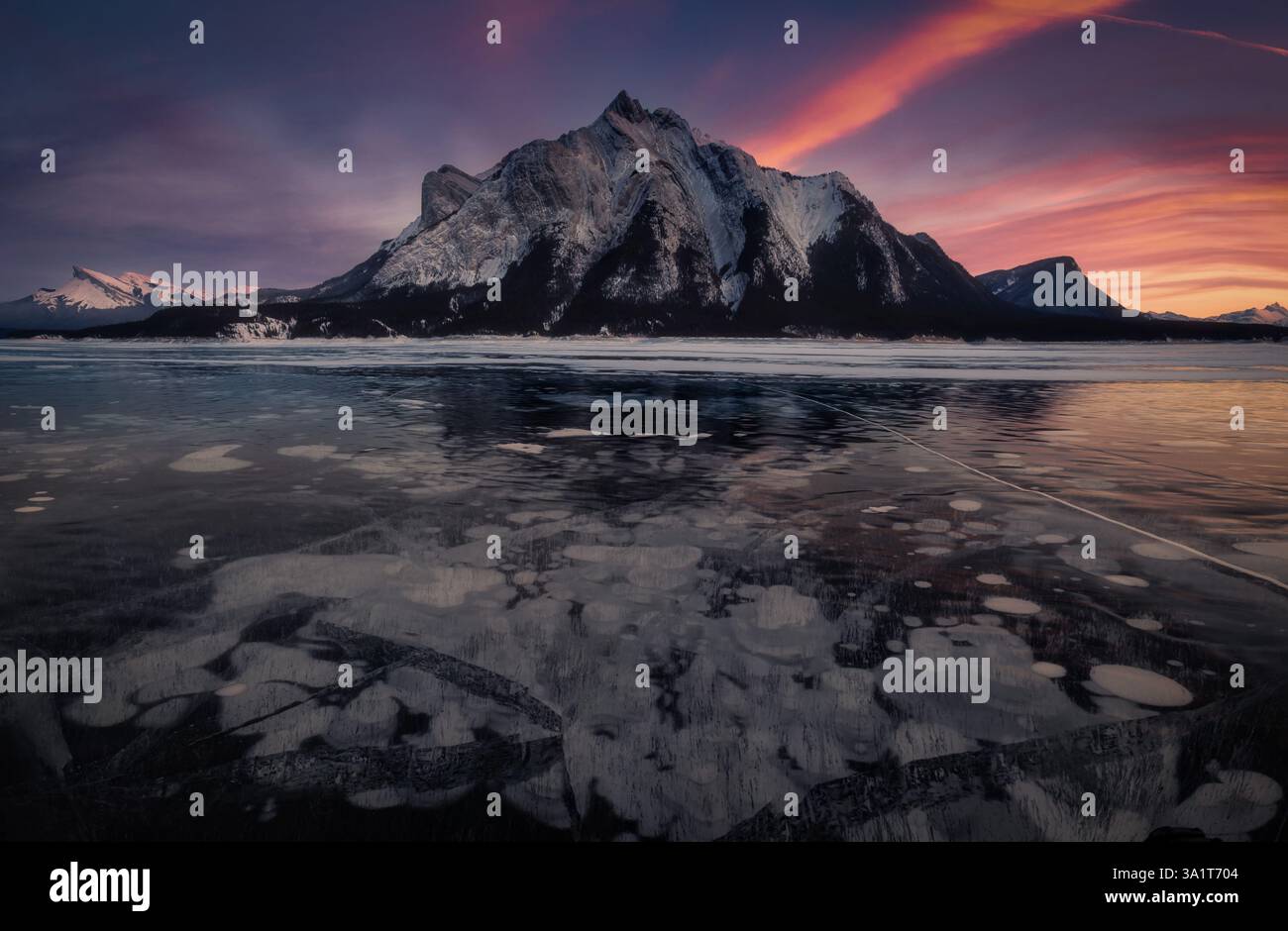 Sunset from Abraham lake, Canadian Rockies Stock Photo - Alamy