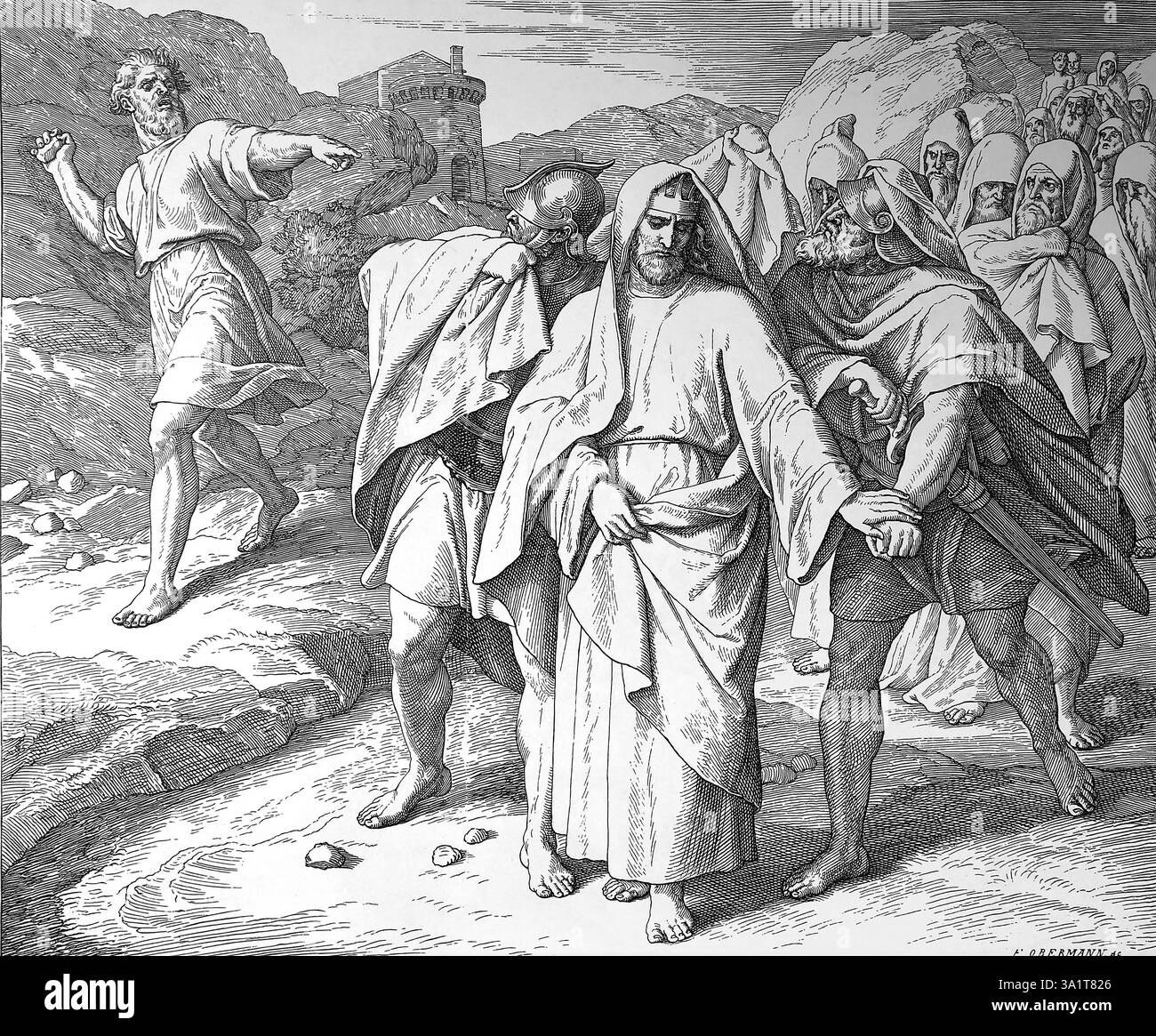 Bible. Shimei curses David. 2nd Book of Samuel. Illustration by J ...