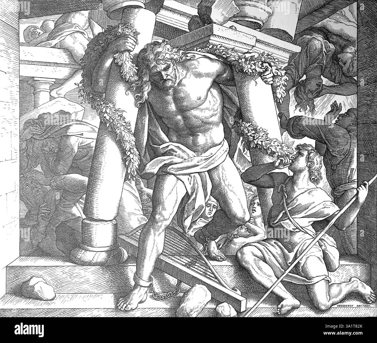 Bible. Death of Samson. Book of Judges. Illustration by J. Schnorr von ...