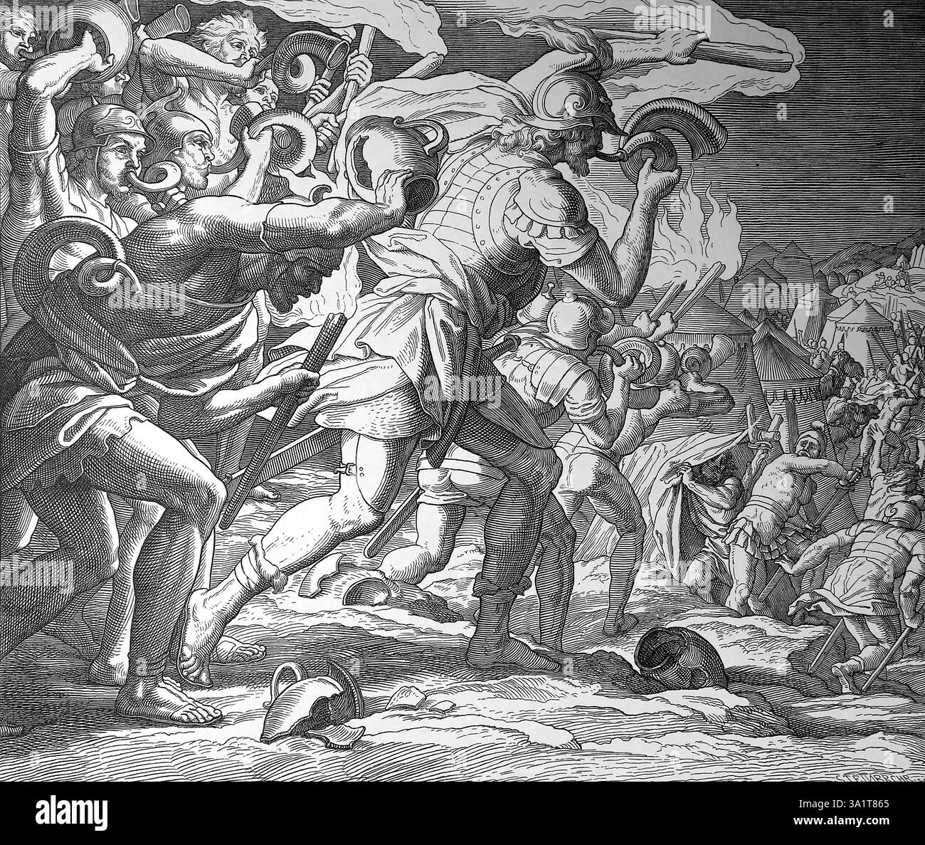 Bible. Gideon defeated Midian's armies. Book of Judges. Illustration by ...