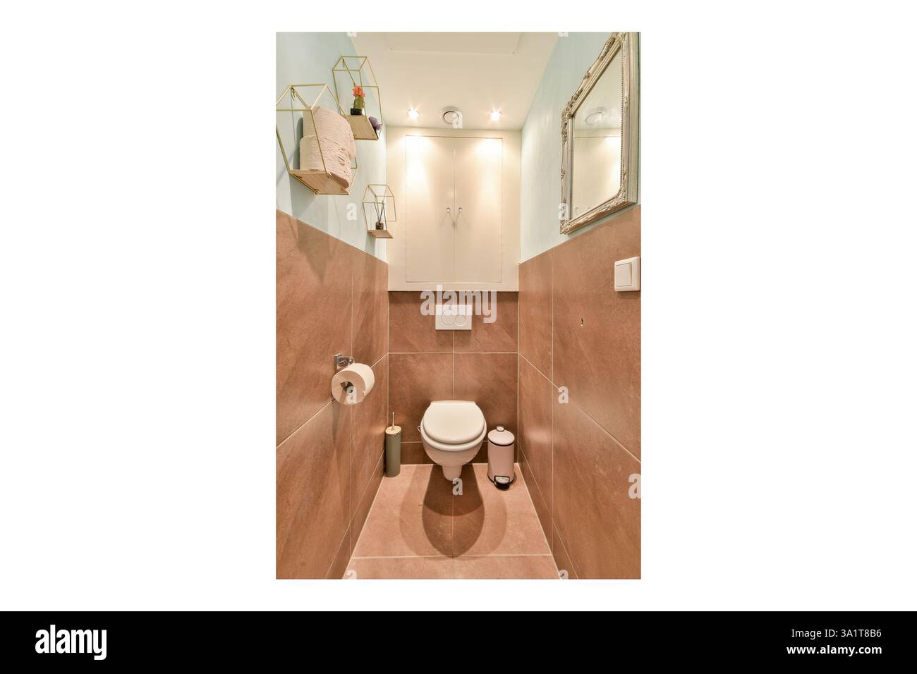 The image showcases a stylish modern bathroom interior featuring a ...