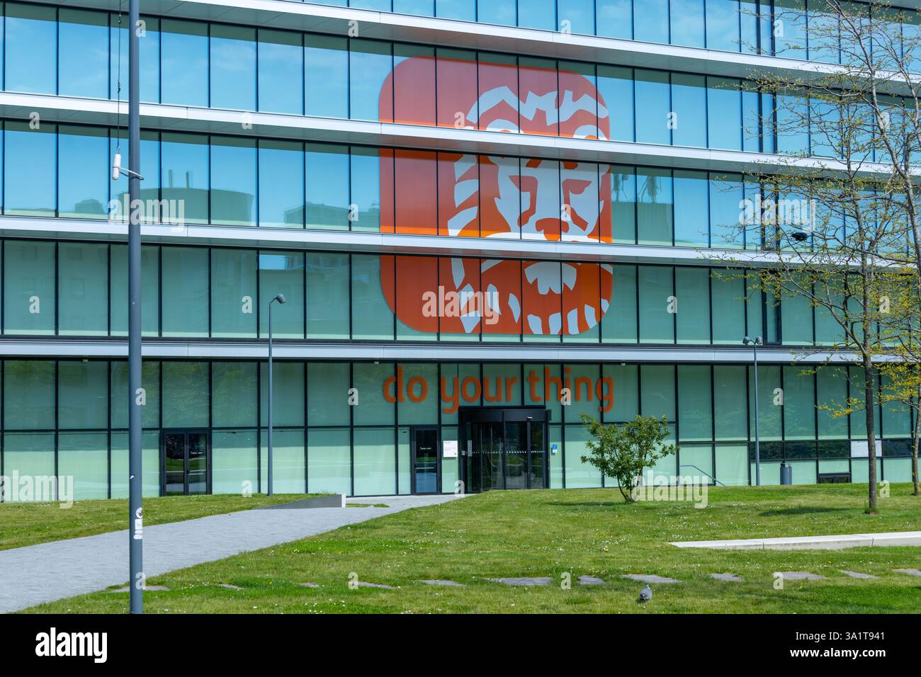 ING Bank sign logo, ING is Global financial institution of Dutch origin ...