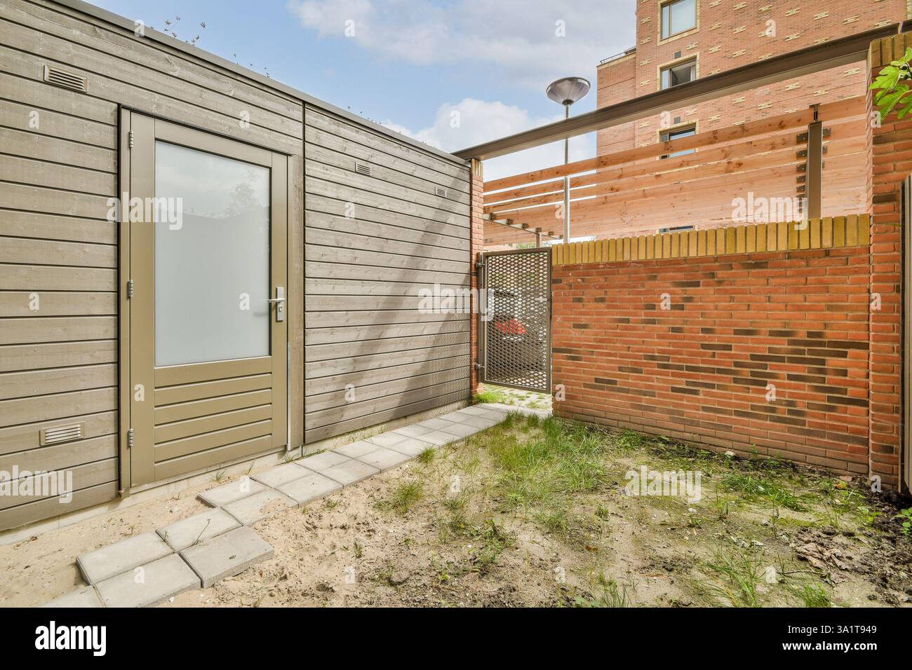 A contemporary building structure featuring a sleek design with a ...