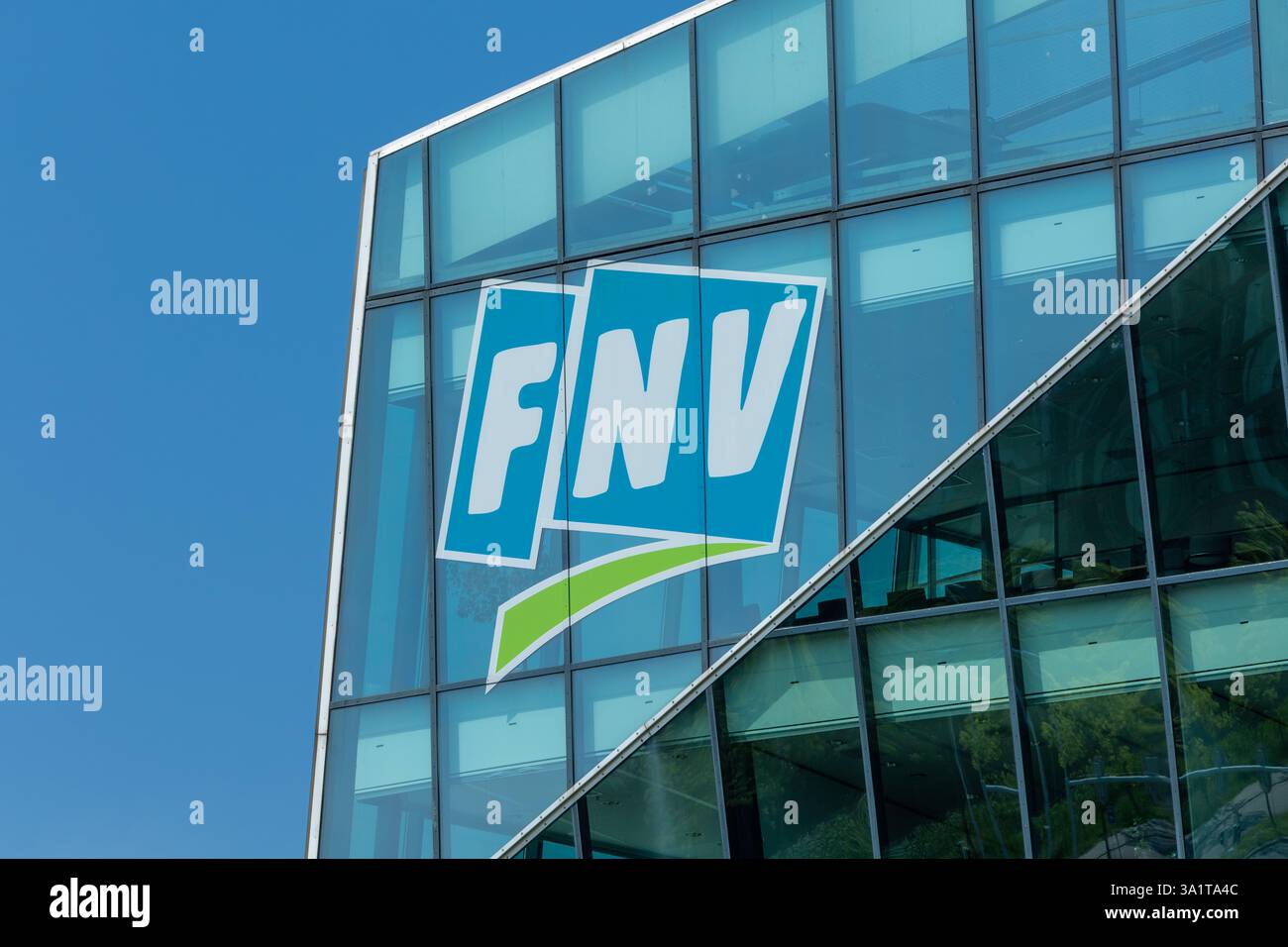 FNV logo: Federation of Dutch Trade Unions Headquarters in Utrecht. The ...