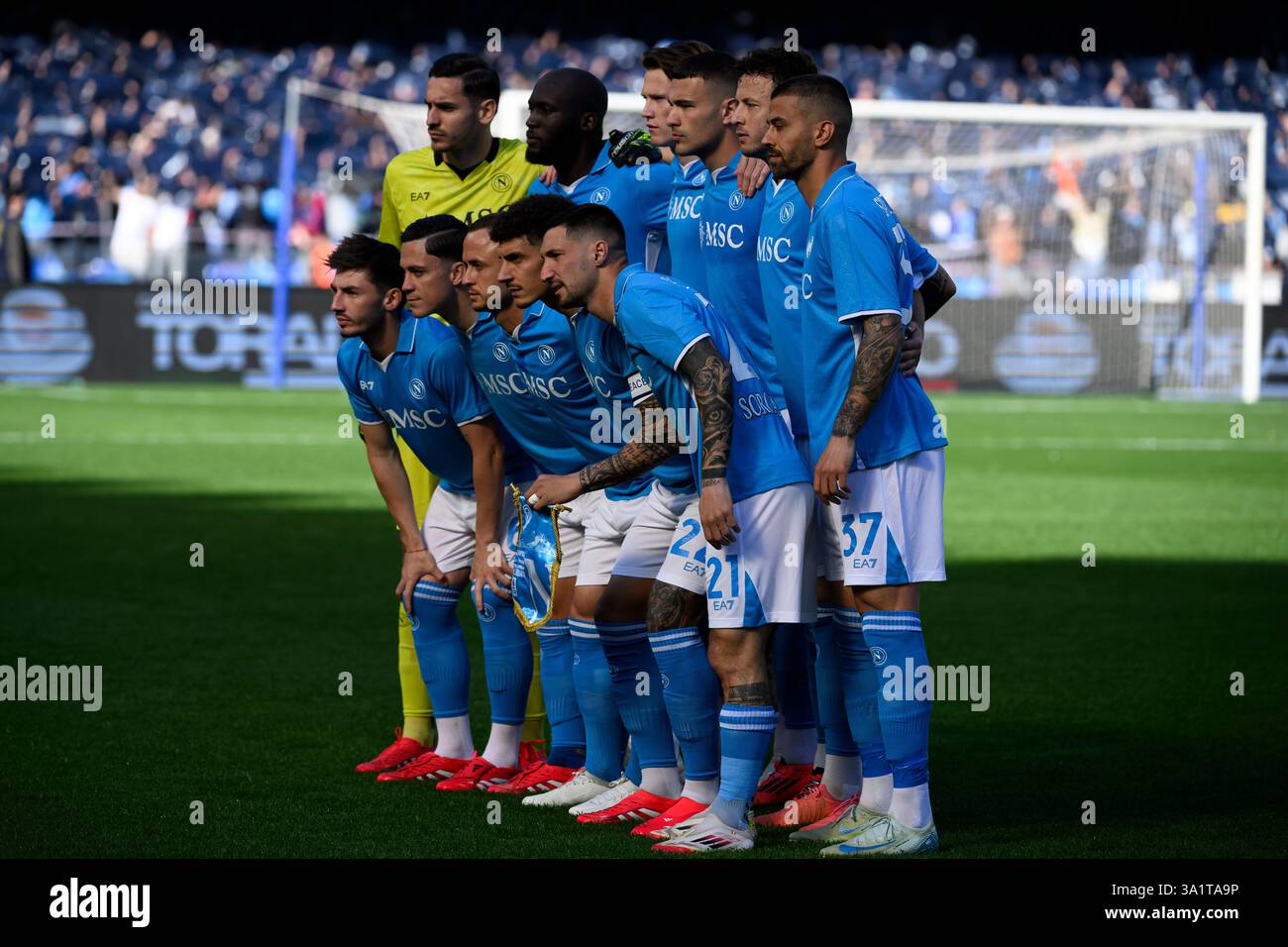Napoli players pose for a team photo during the Serie A football match ...