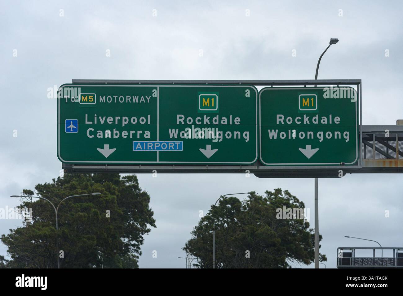 A traffic sign on the M1 Motorway in Sydney near the airport Stock ...