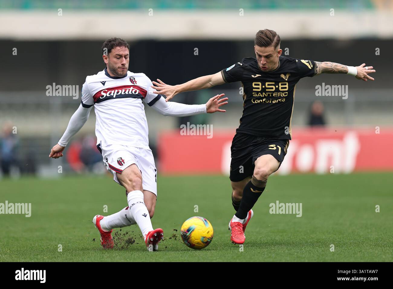Davide Calabria (Bologna)Tomas Suslov (Hellas Verona) ; during the ...