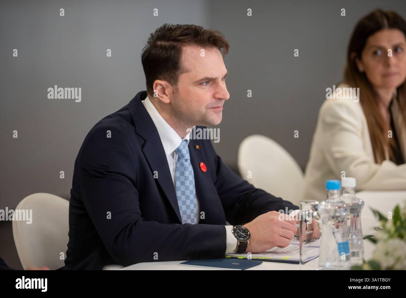 Romanian Minister for Energy, Sebastian Ioan Burduja, attends a meeting ...
