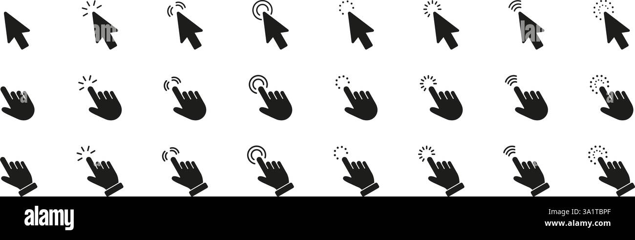 Cursor And Hand Click Solid Icon Set Click And Cursor Action