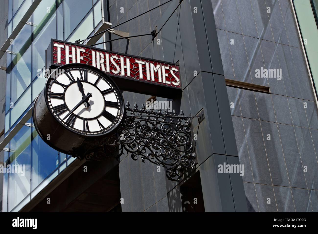 The Irish Times newspaper building headquarters. Clock and leaded glass ...