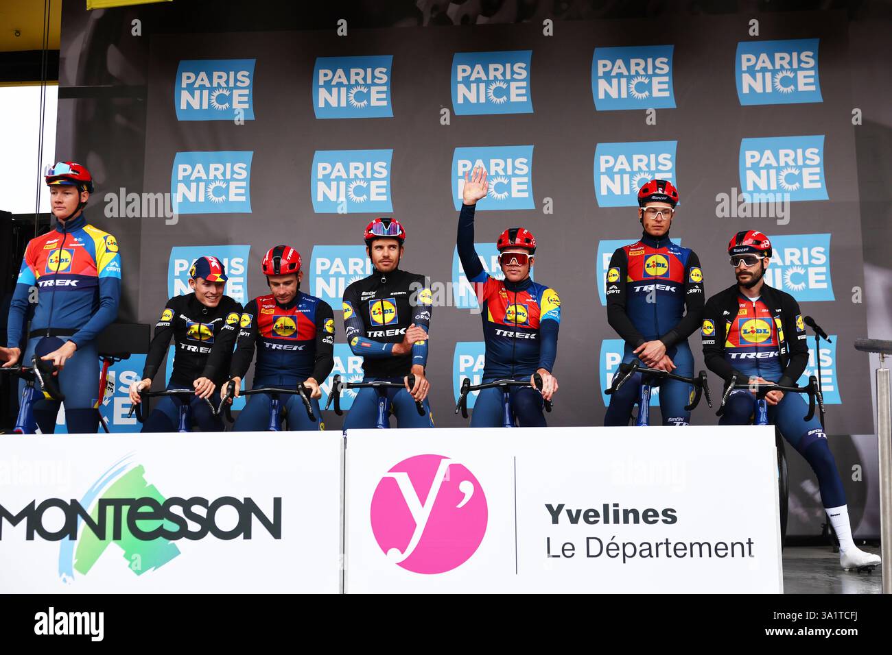 Montesson, France. 10th Mar, 2025. Lidl-Trek riders pictured at the ...