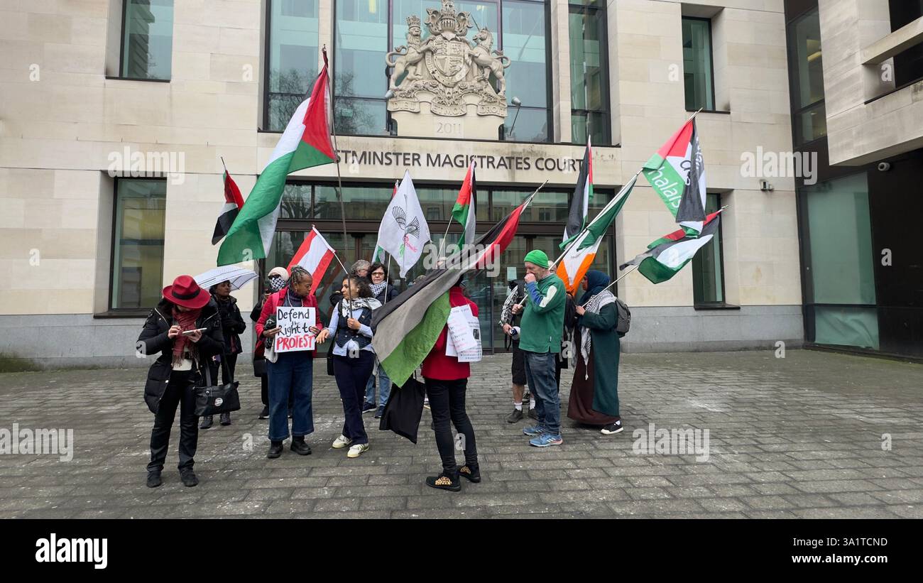 Protesters outside London's Westminster Magistrates' Court where Daniel ...