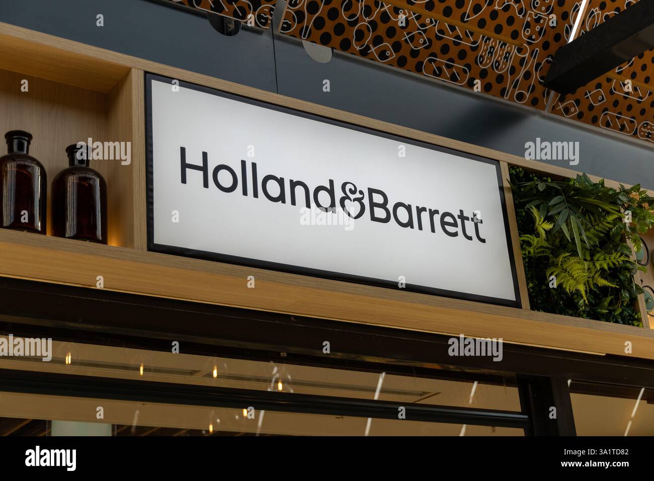 Holland and Barrett store logo. Holland and Barrett is a retail chain ...