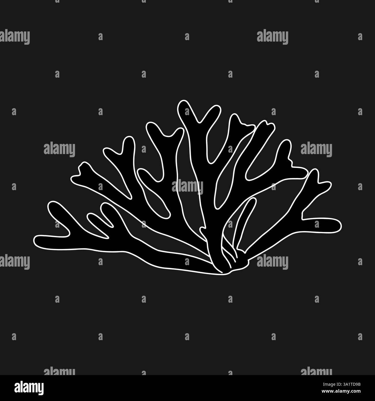 Hand drawn Codium tomentosum or velvet horn green seaweed algae graphic ...