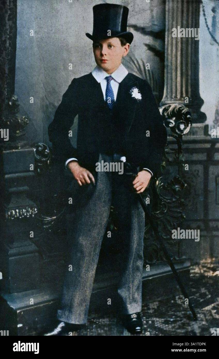 Winston Churchill as a Harrow schoolboy in 1889, (1945). From "Winston ...