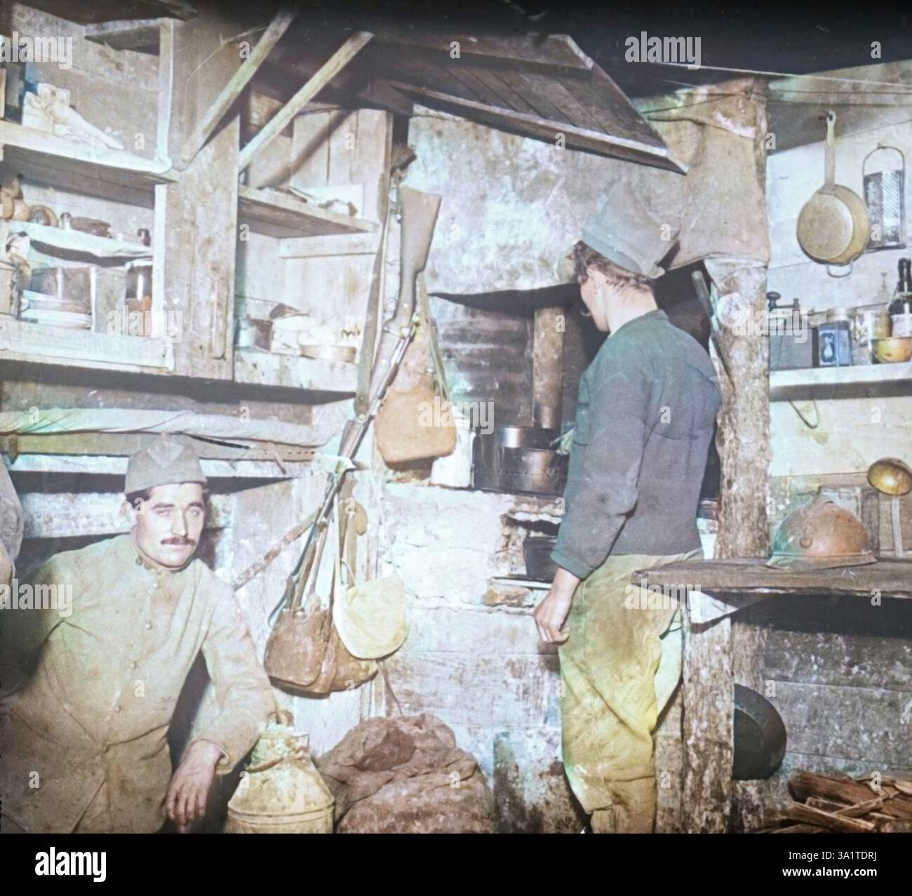 French soldiers in captured German officers' kitchen, c1914-c1918 ...