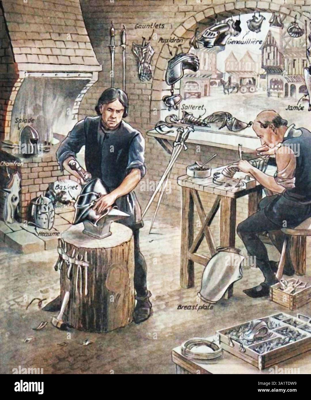'Making Armour for the Knights of Old', c1934. Illustration showing an ...