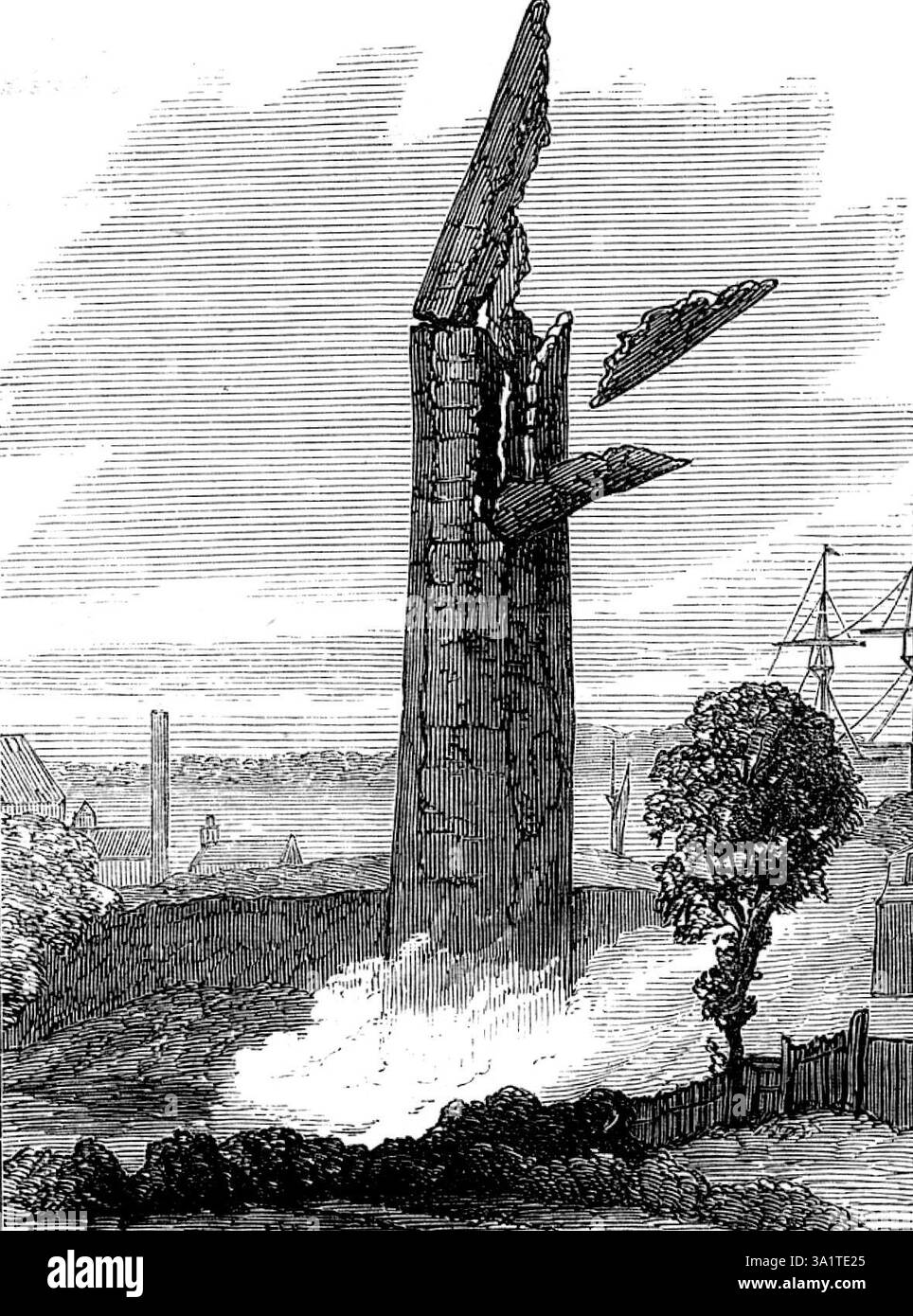 Demolishing chimney on building Black and White Stock Photos & Images ...