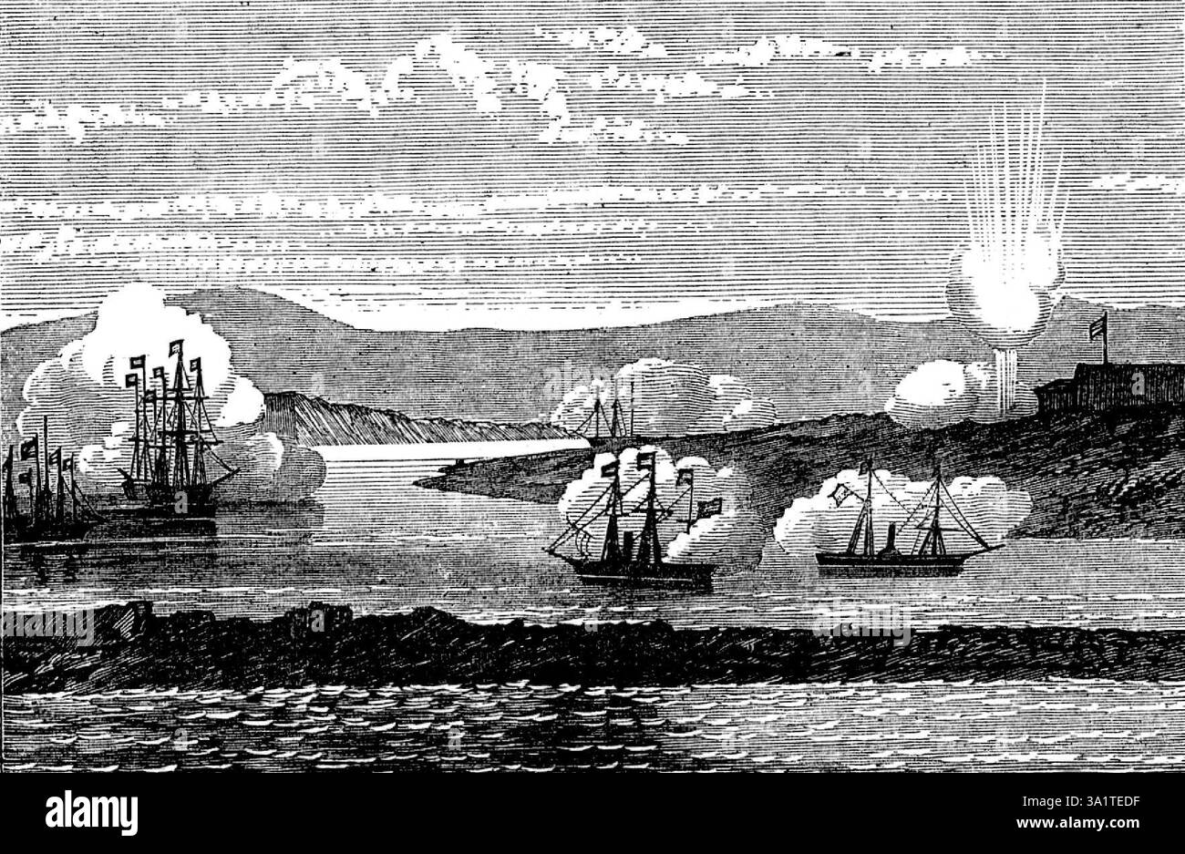 Civil War in Spain: conflict of ships with forts at Cadiz, 1873. 'Our ...