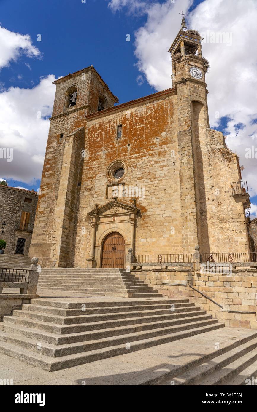 Mayor Square of medieval village of Trujillo with the San Martin church ...