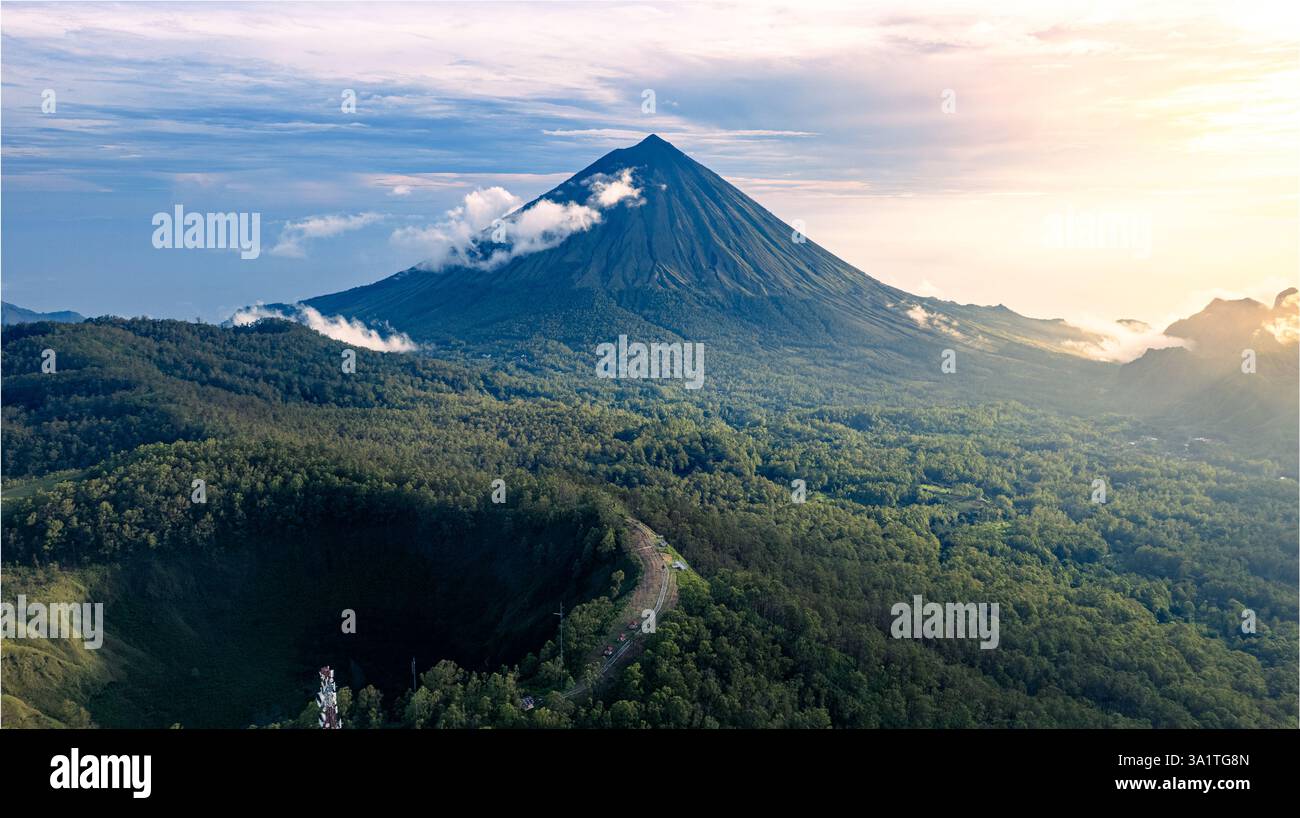 Majestic Mount Inerie at Sunrise – Aerial View of Flores Volcano Stock ...