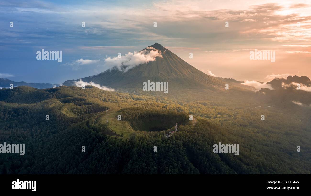 Majestic Mount Inerie at Sunrise – Aerial View of Flores Volcano Stock ...