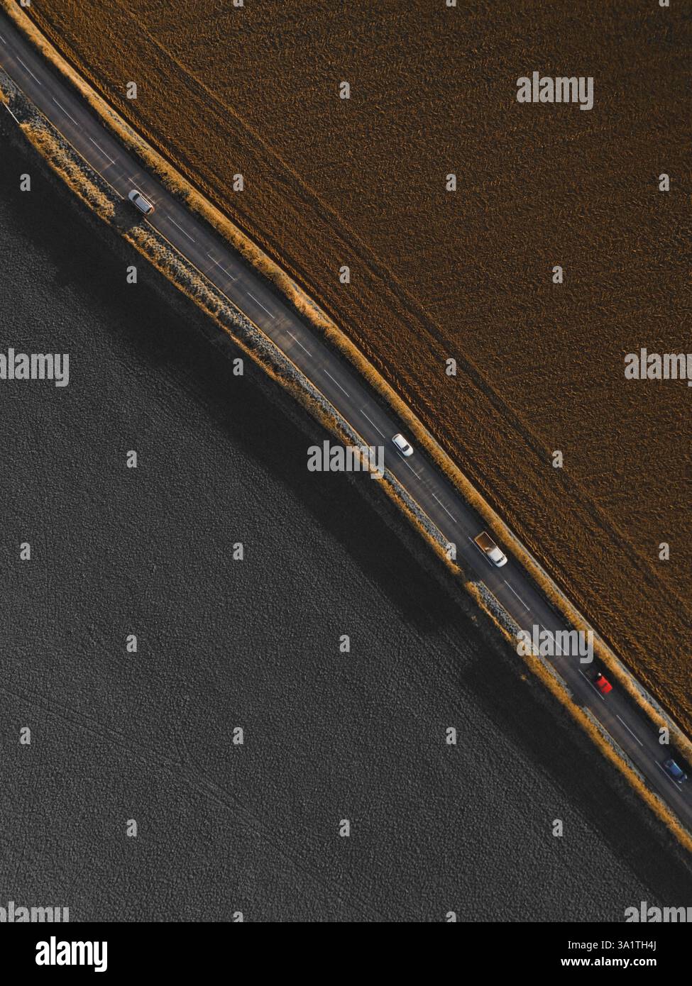 Aerial of countryside road in rural farming community, england UK Stock ...