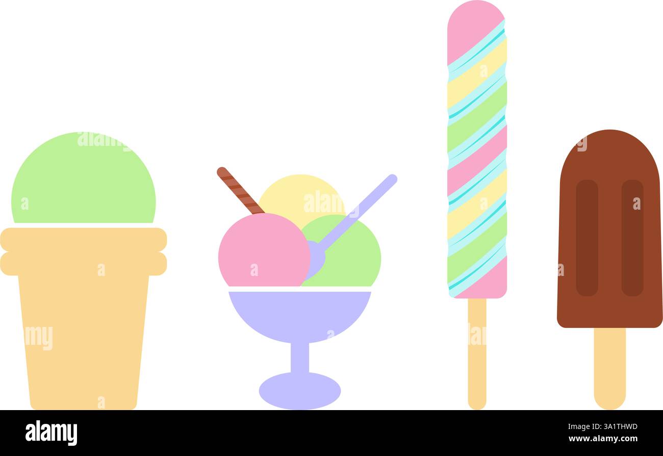 Pistachio ice cream in waffle cap Various ice cream balls in bawl ...