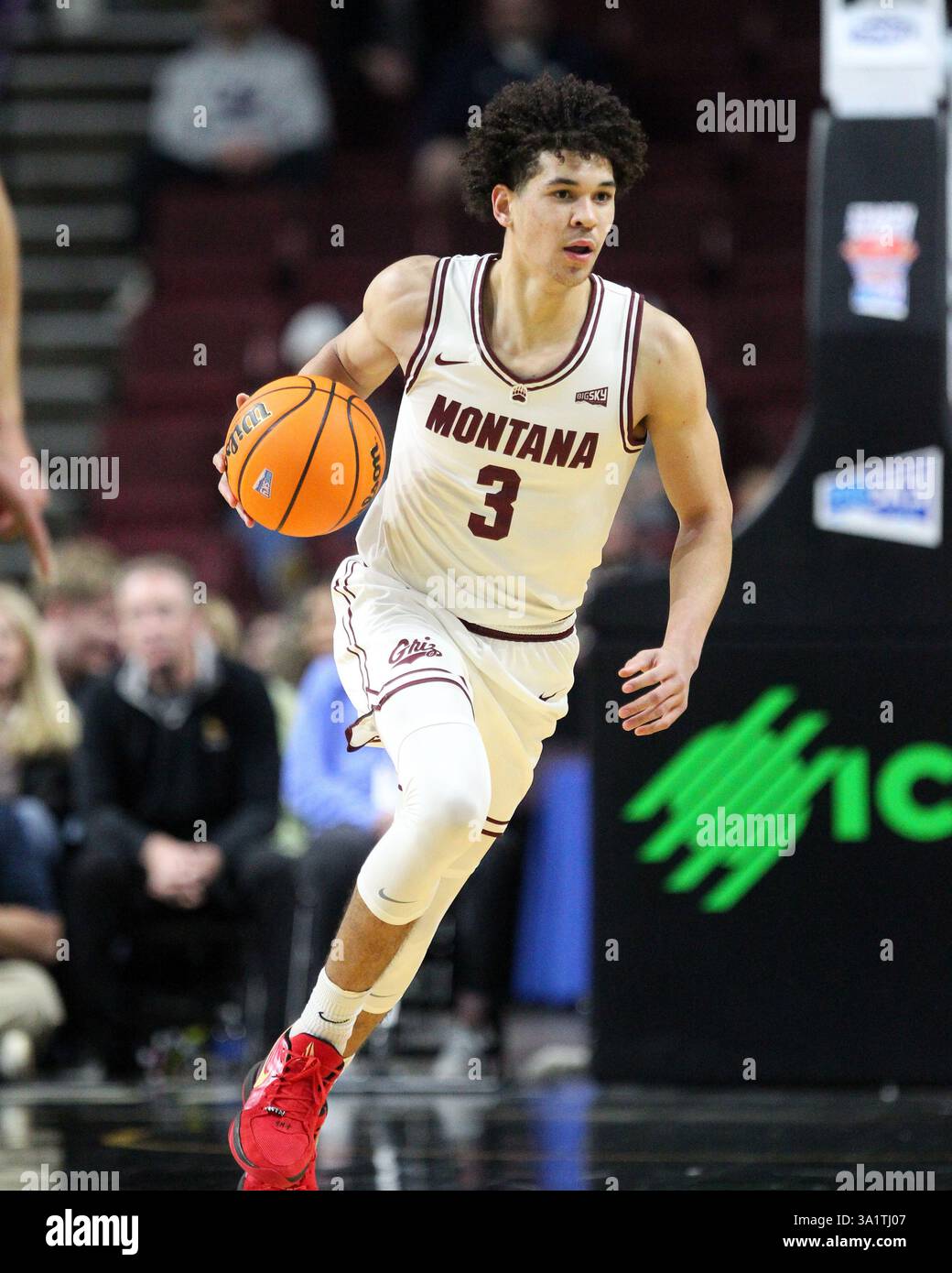 March 09, 2025: Montana Grizzlies guard Malik Moore (3) brings the ball ...