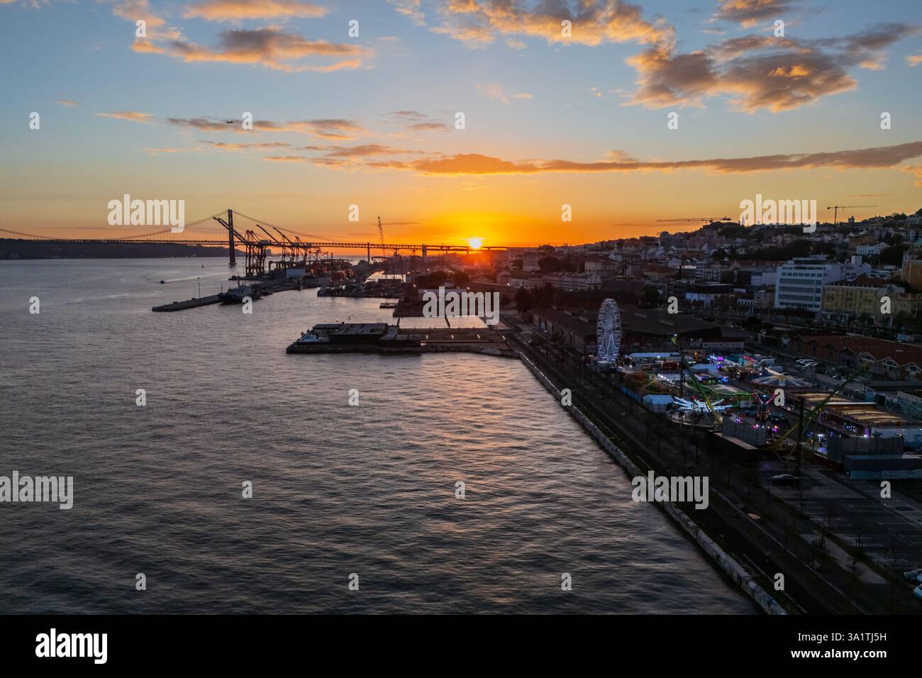 Aerial view of Tagus River at sunset, Lisbon Stock Photo - Alamy