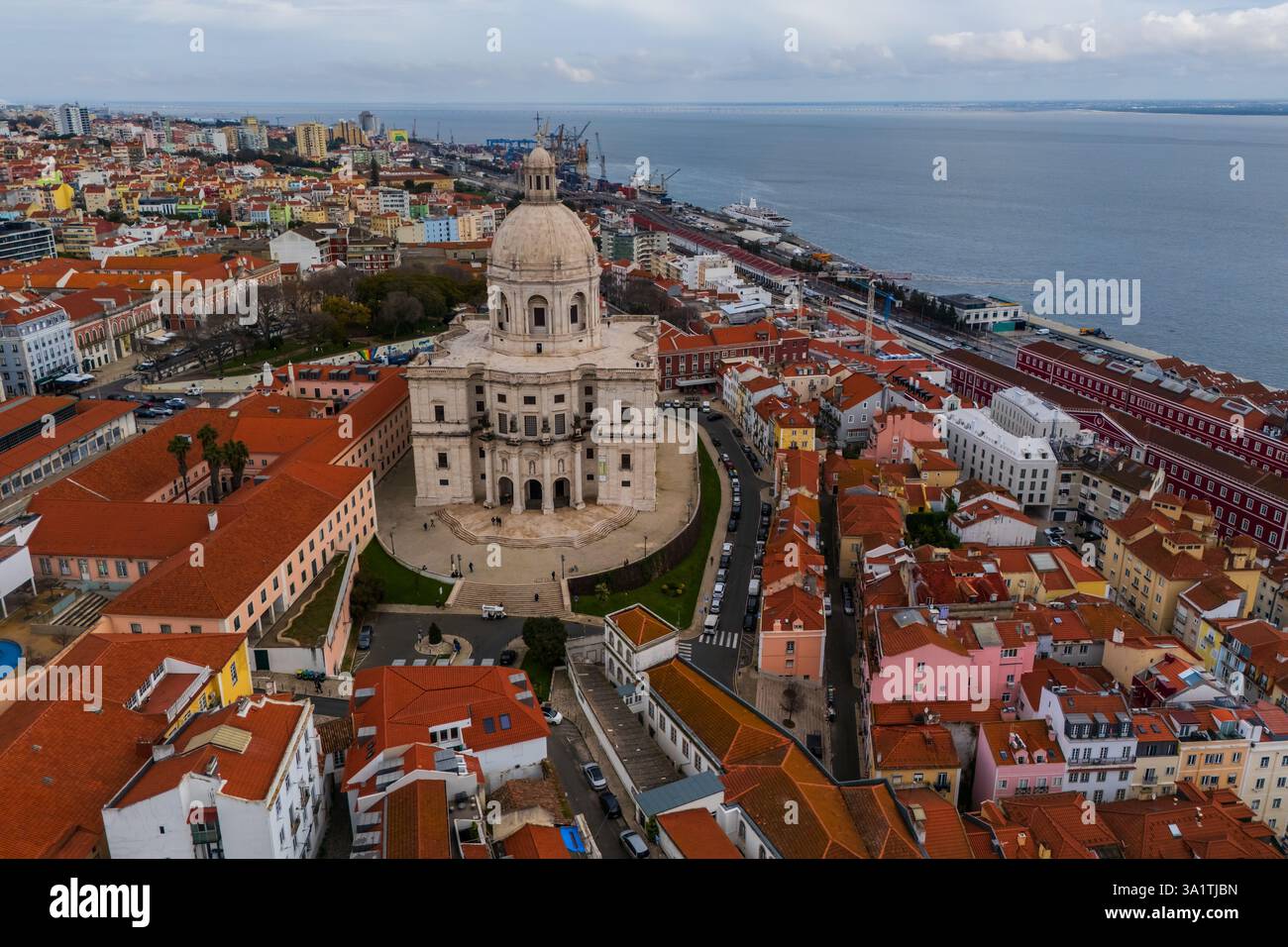 Aerial view of National Pantheon and city skyline, Lisbon, Portugal ...