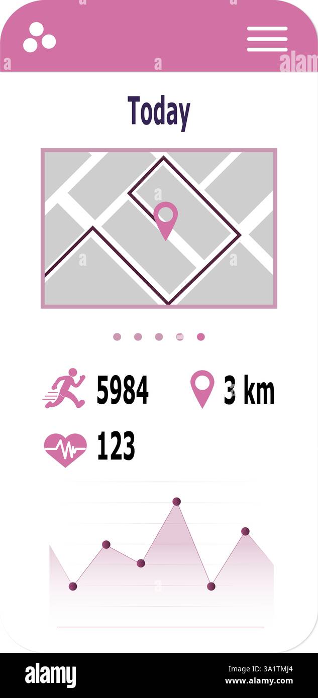 Step Counting App Interface For Mobile Phone Information Map With Distance Covered