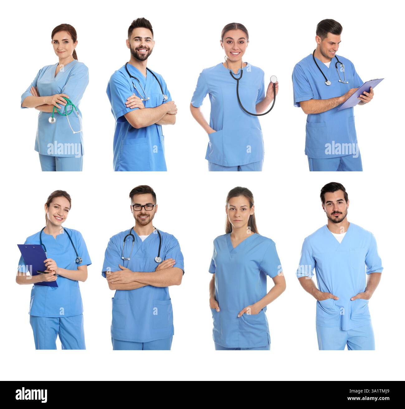 Medical nurses in uniforms on white background, set Stock Photo - Alamy