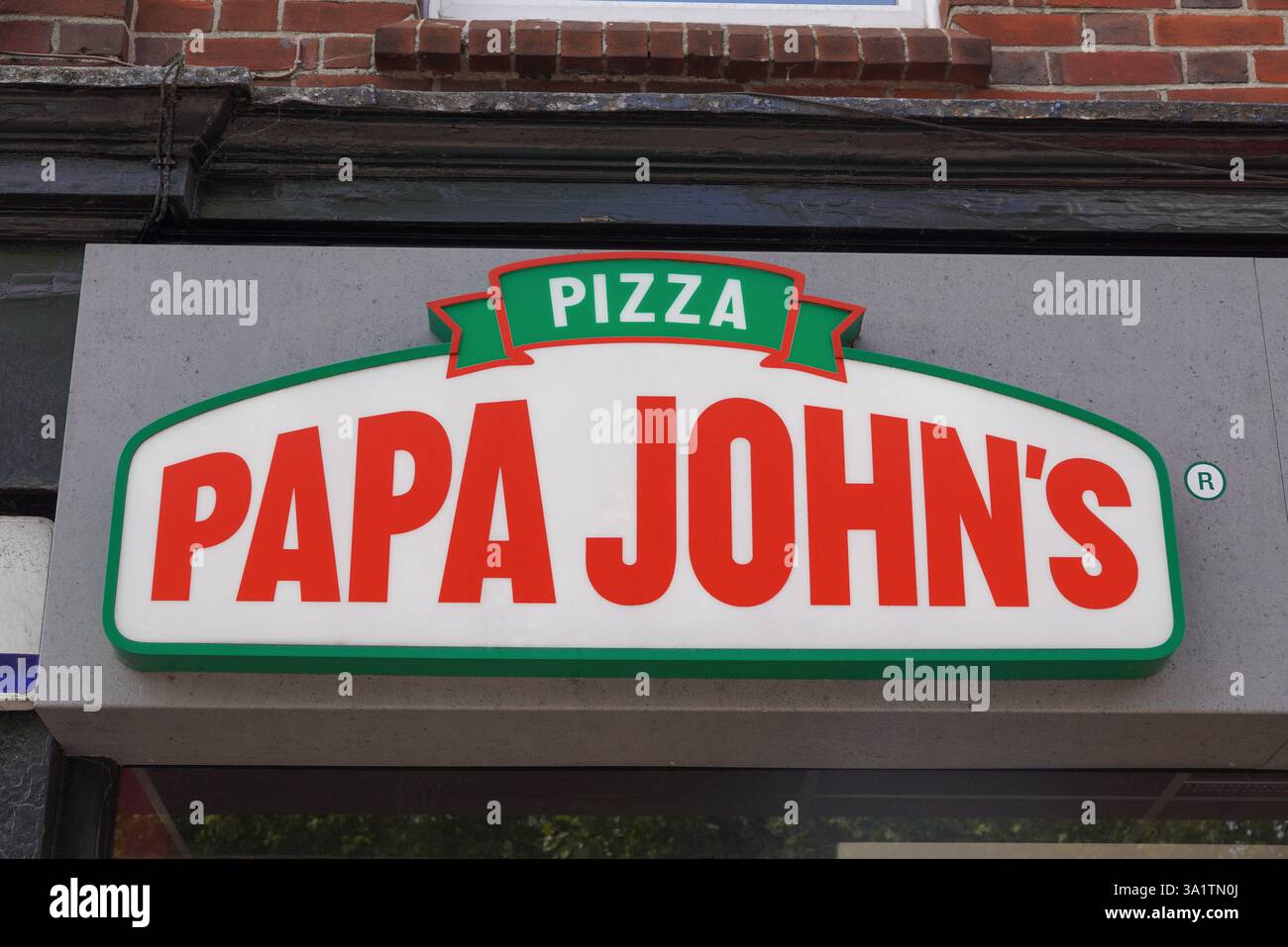 Papa John's pizza logo and restaurant sign in Southampton UK 6 March ...