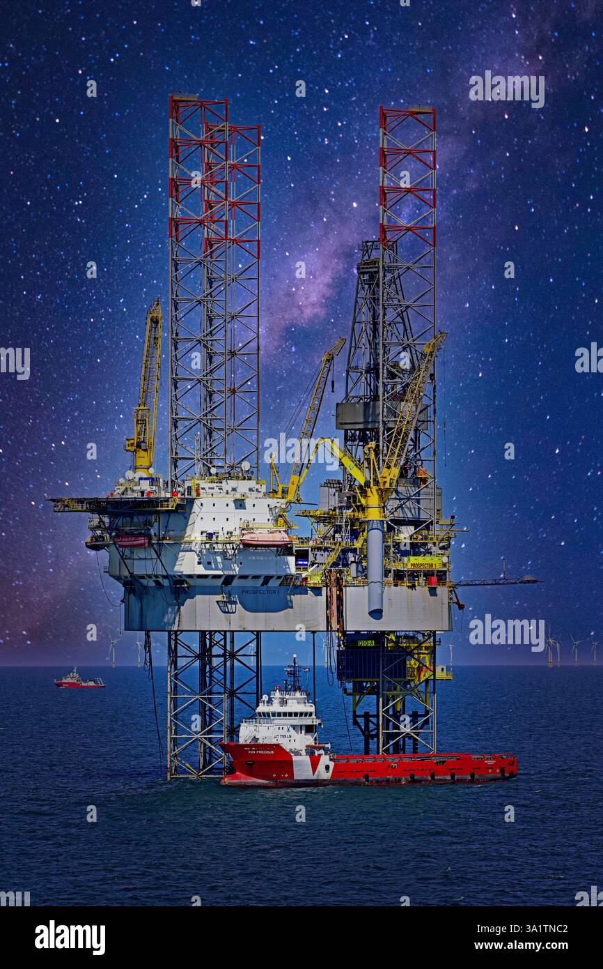 Prospector 1 drilling platform rig and support ship VOS Precious ...