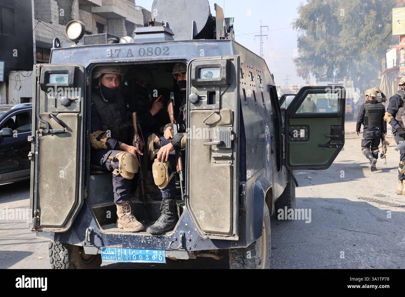Jableh, Syria. 9th Mar, 2025. Members of the Syrian security forces ...