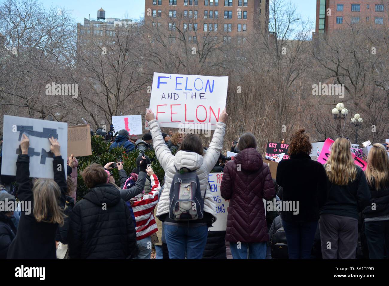 Anti-Elon Musk sign at an International Women's Day event in Washington ...