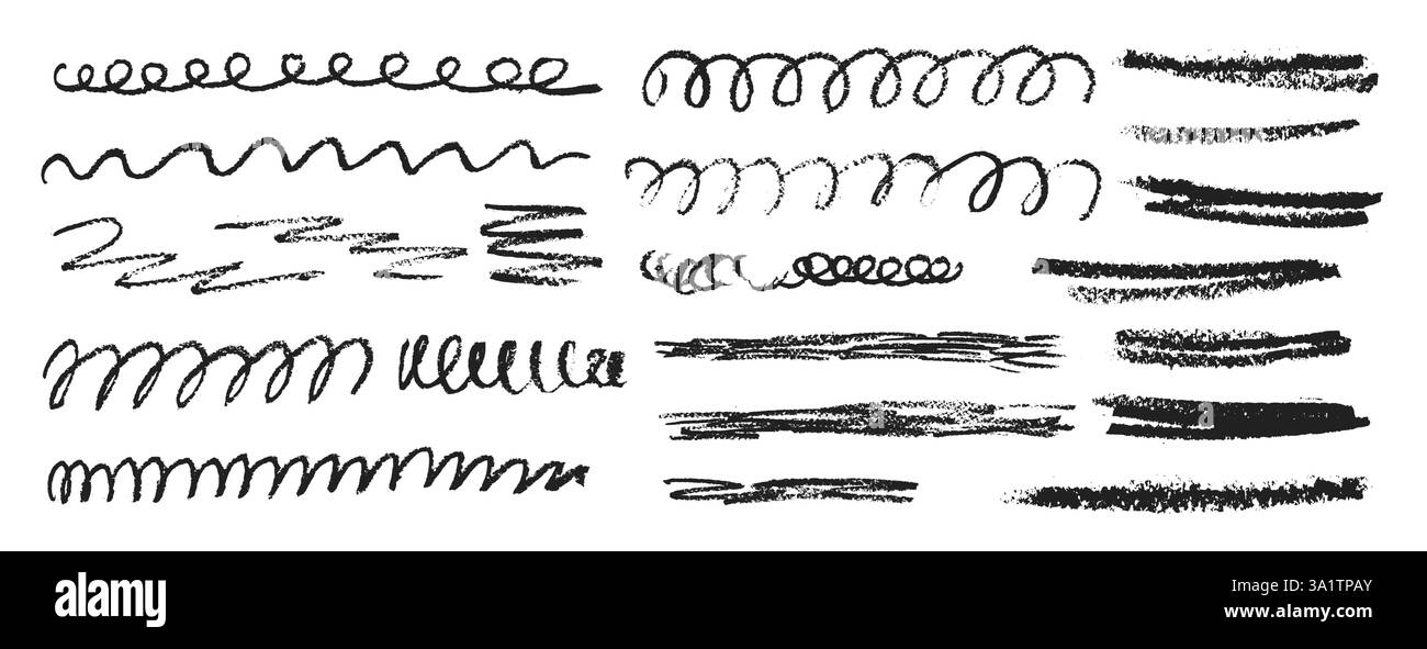 Charcoal underline set. Pencil scribble lines pack. Chalk doodle rough ...