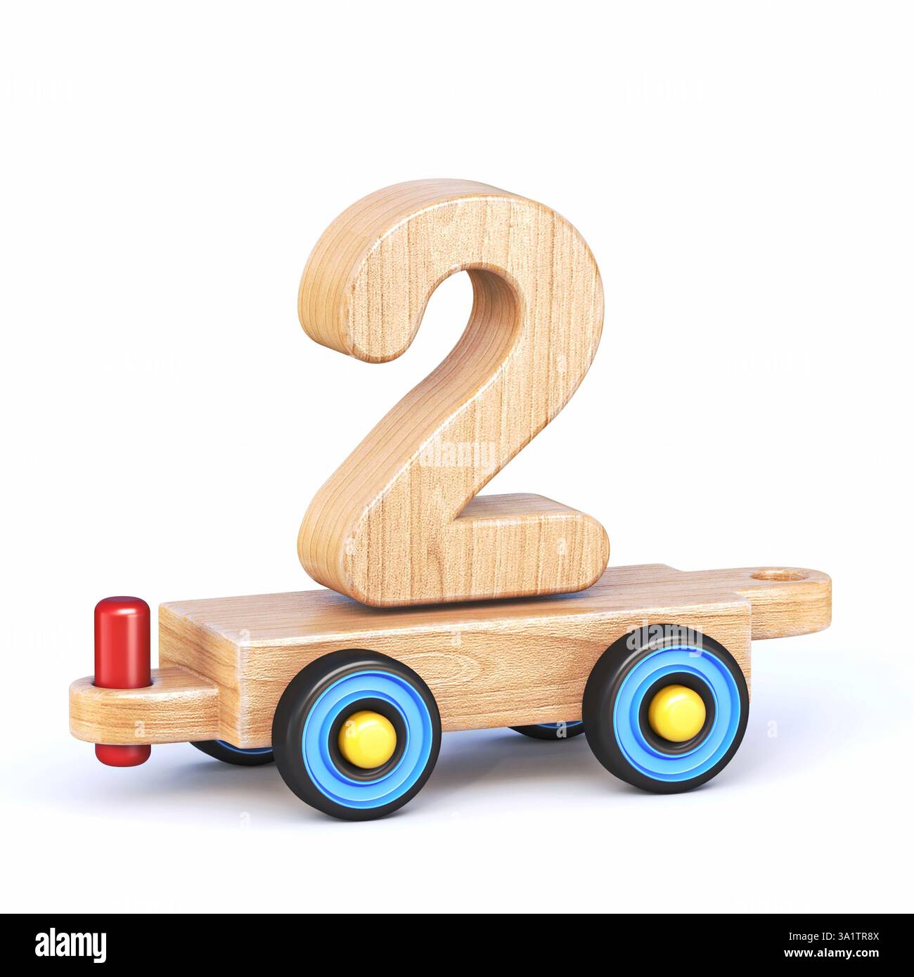 Wooden toy train font Number 2 TWO 3D rendering illustration isolated ...