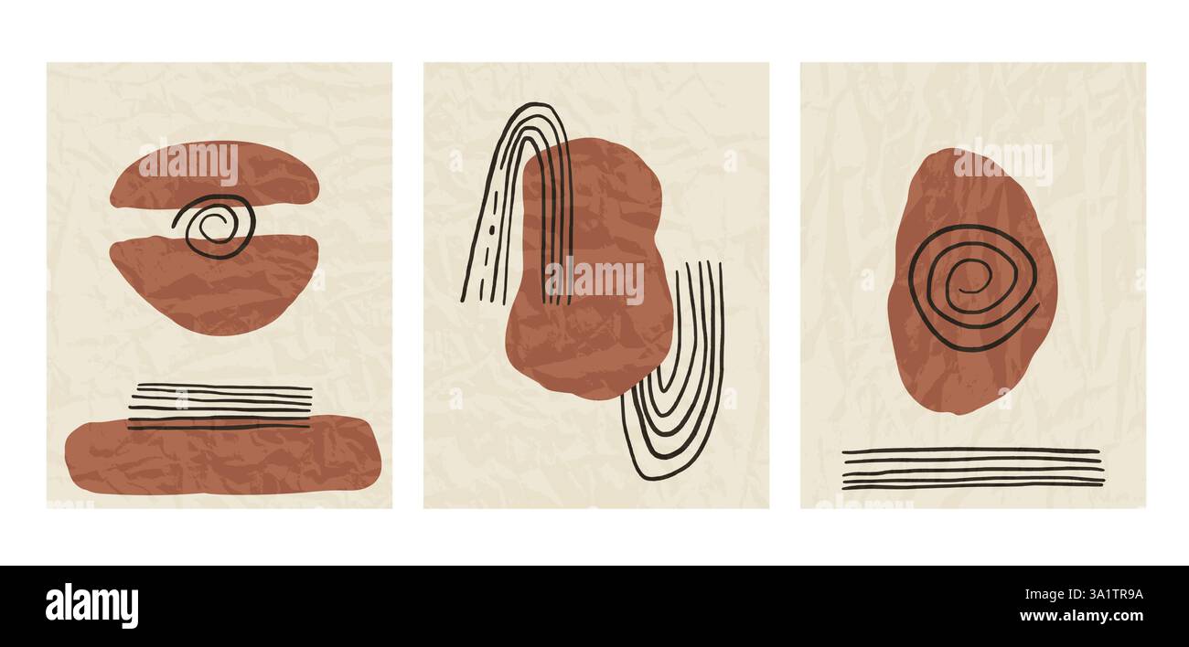 Japandi textured posters set. Abstract boho arch interior wall decor ...