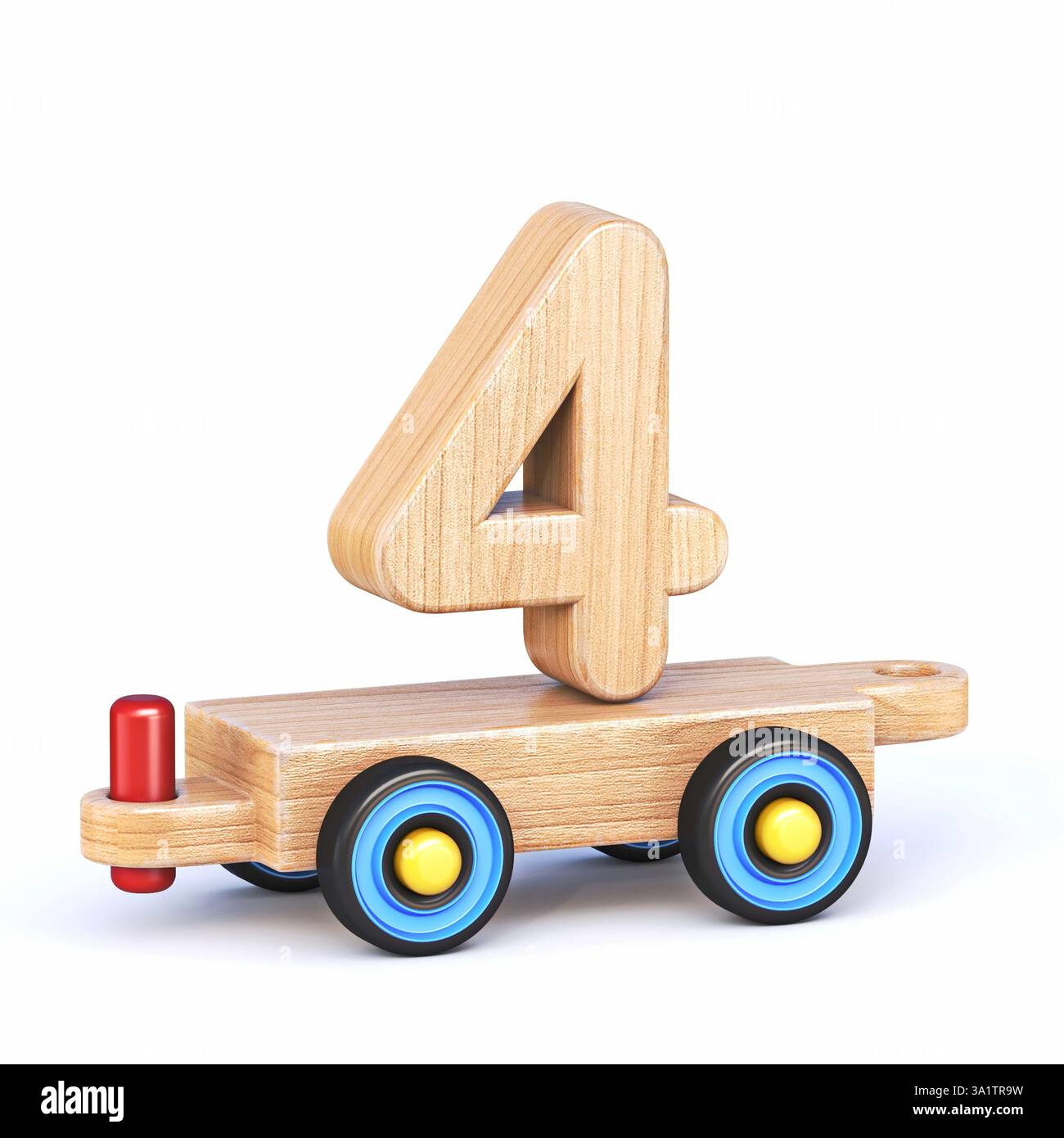 Wooden toy train font Number 4 FOUR 3D rendering illustration isolated ...